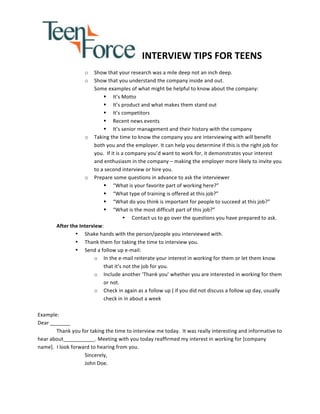 Teens Interview tips | PDF