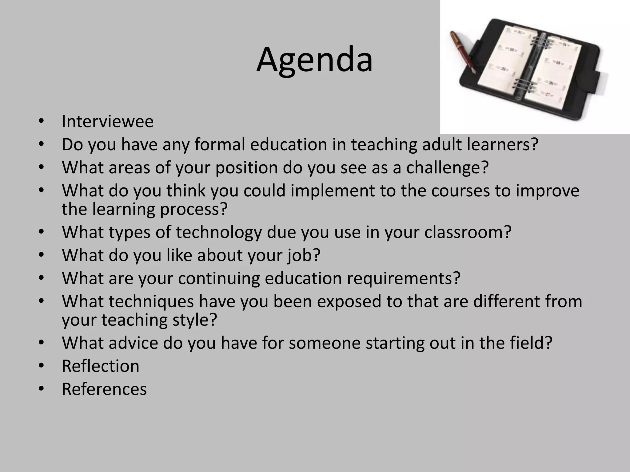 Interview with a professional teacher of adult learners unit 3 | PPT
