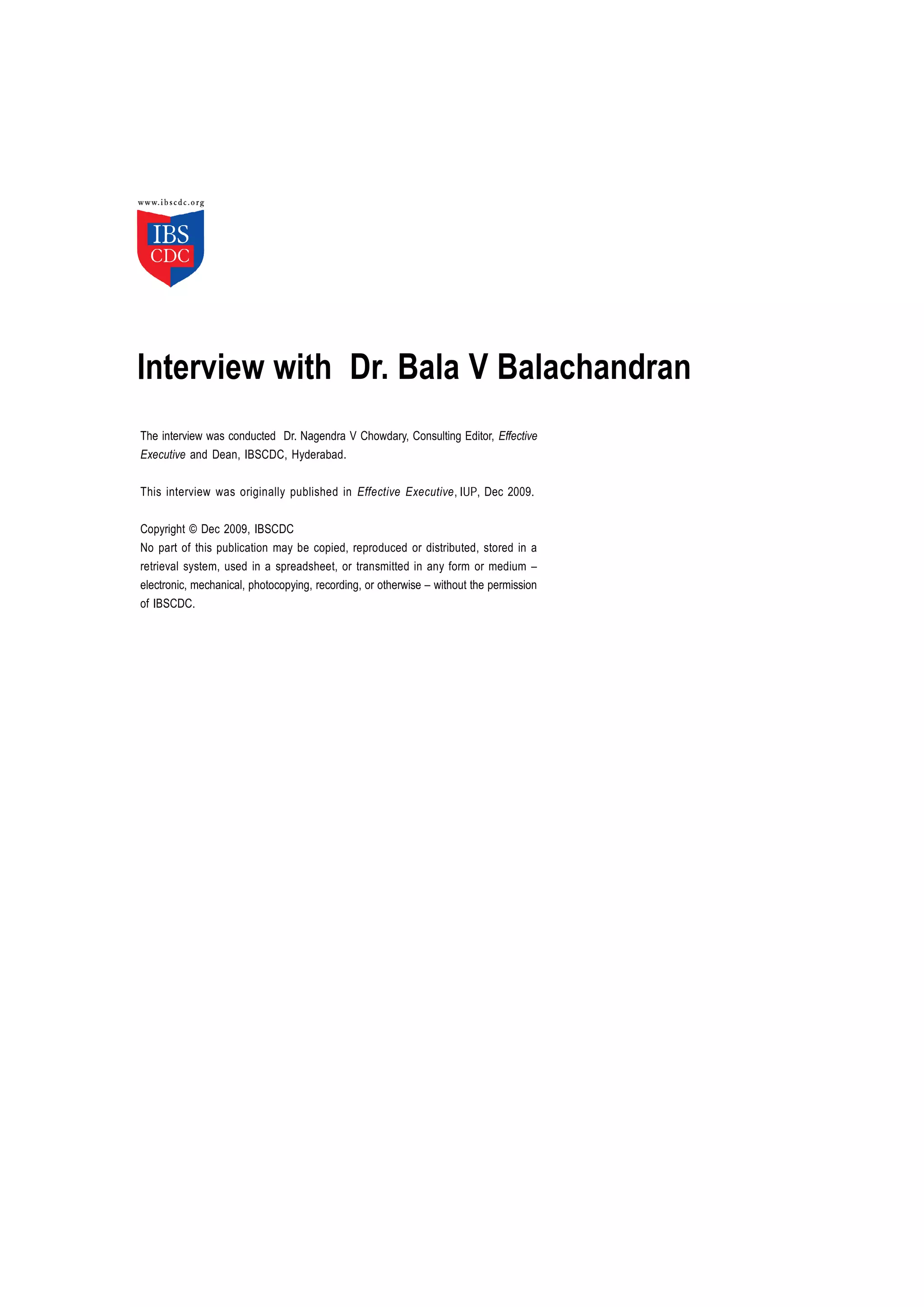 Interview With Dr. Bala V Balachandran | PDF