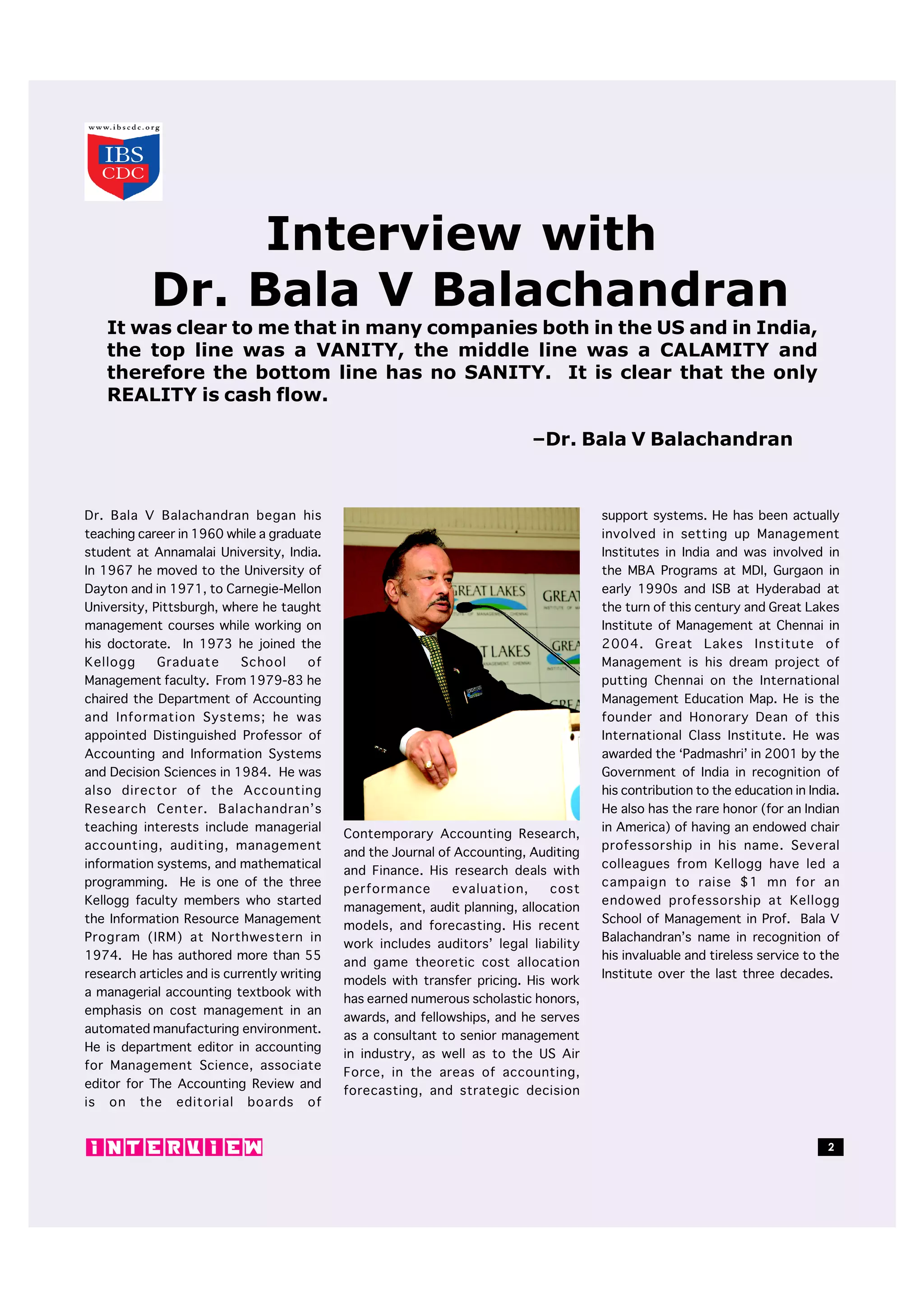 Interview With Dr. Bala V Balachandran | PDF