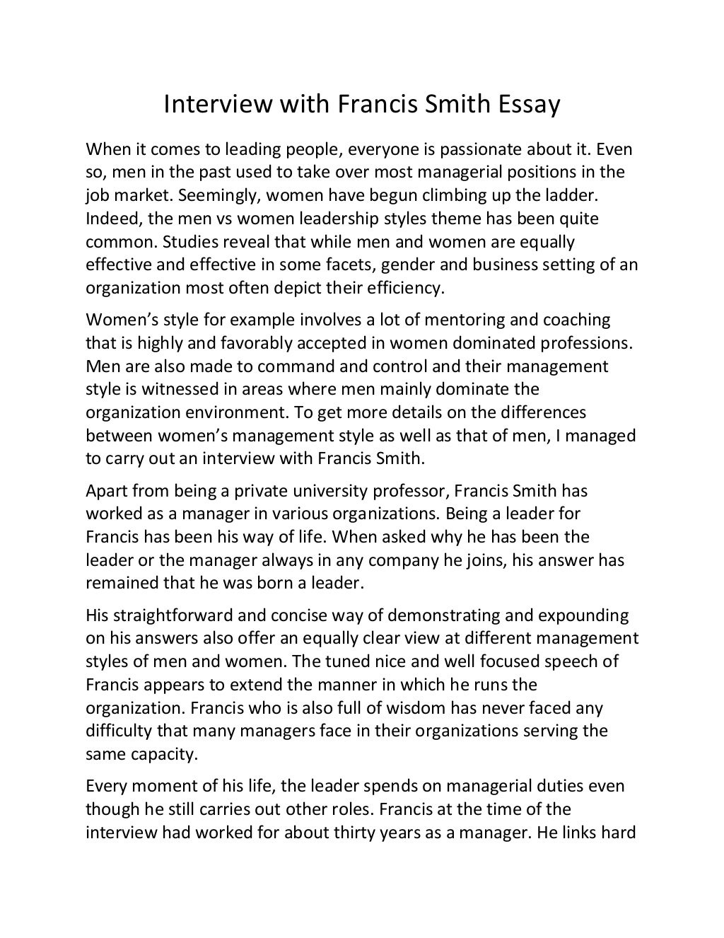 Interview with francis smith essay