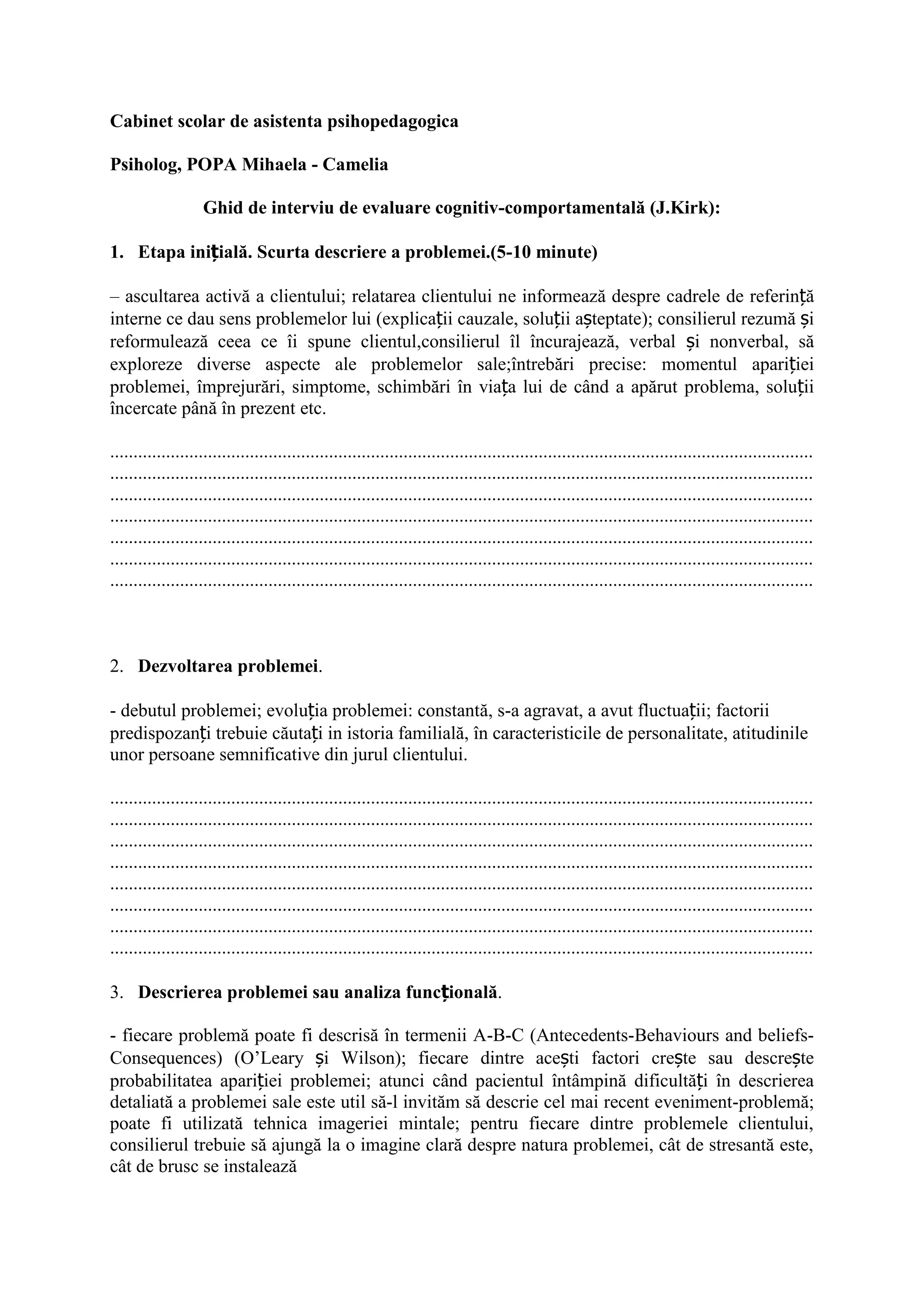 Interviu de evaluare cognitiv comportamentala- preluat si adaptat din ...