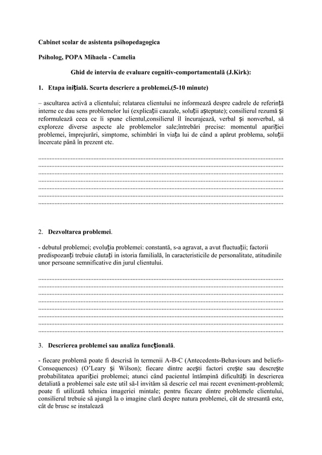 Interviu de evaluare cognitiv comportamentala- preluat si adaptat din ...