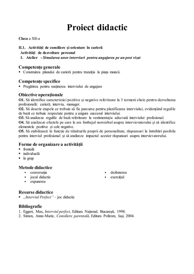 Interviu proiect didactic(1) | DOC