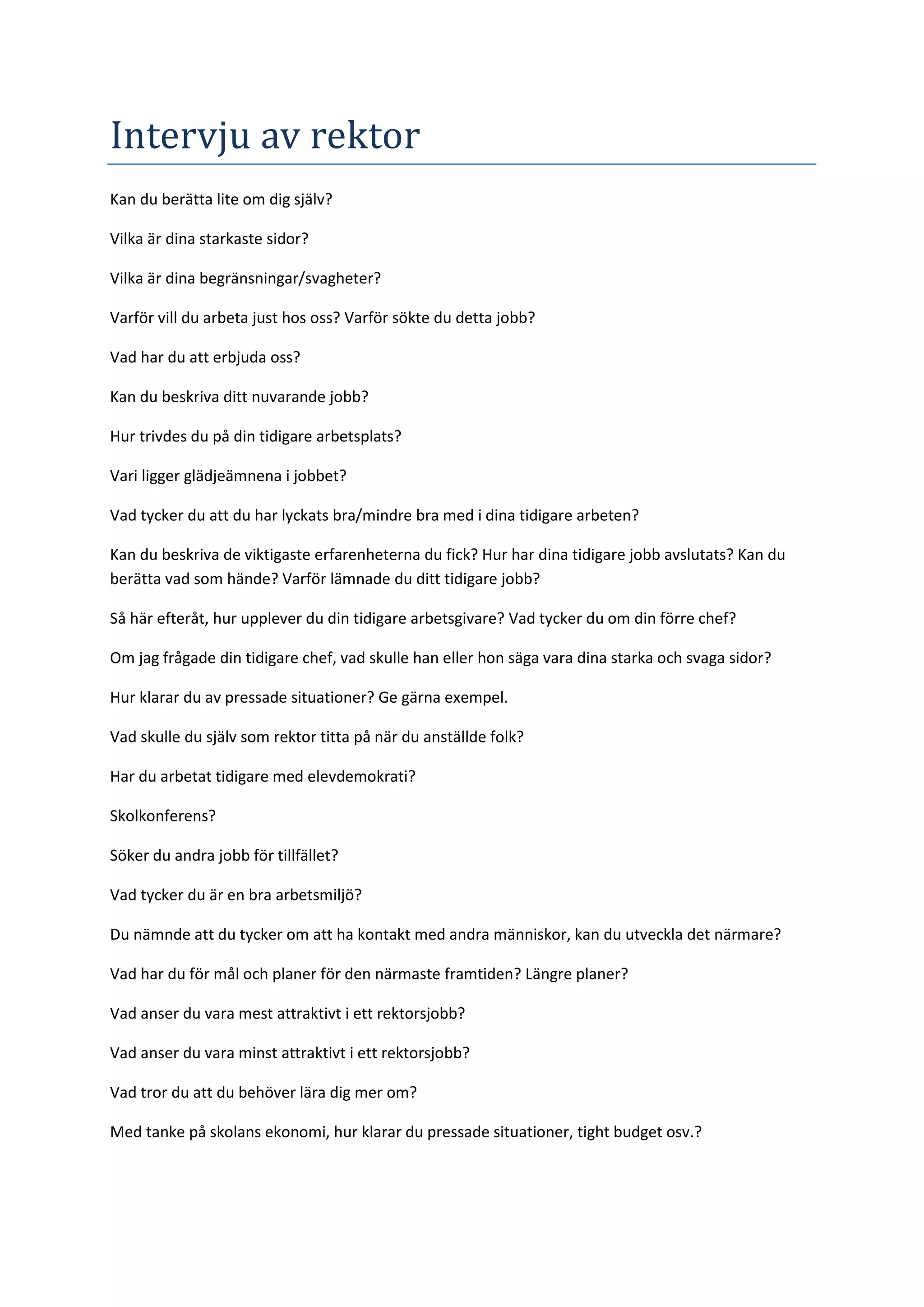 Intervjufrågor - rektor | DOCX