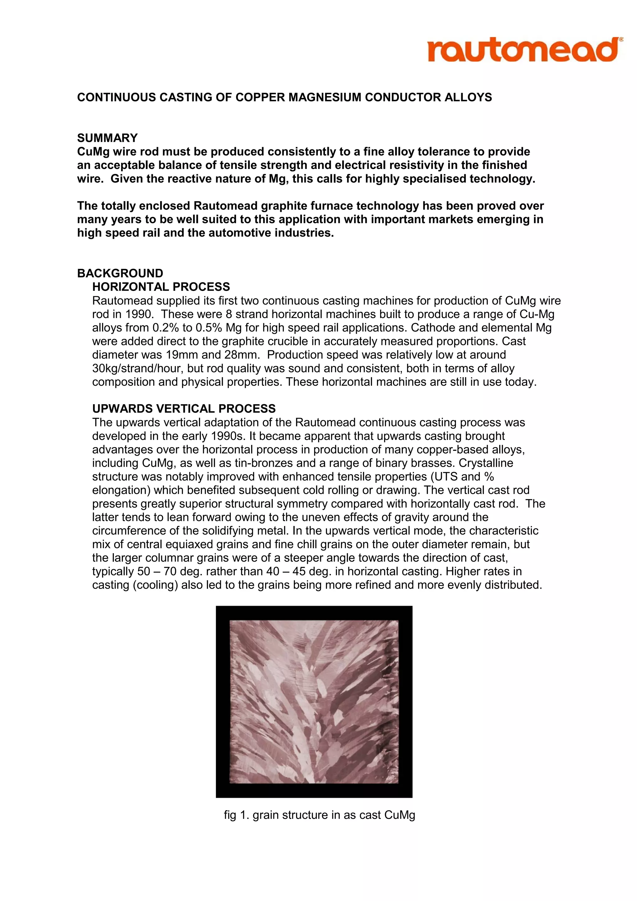 CONTINUOUS CASTING OF COPPER MAGNESIUM CONDUCTOR ALLOYS | PDF