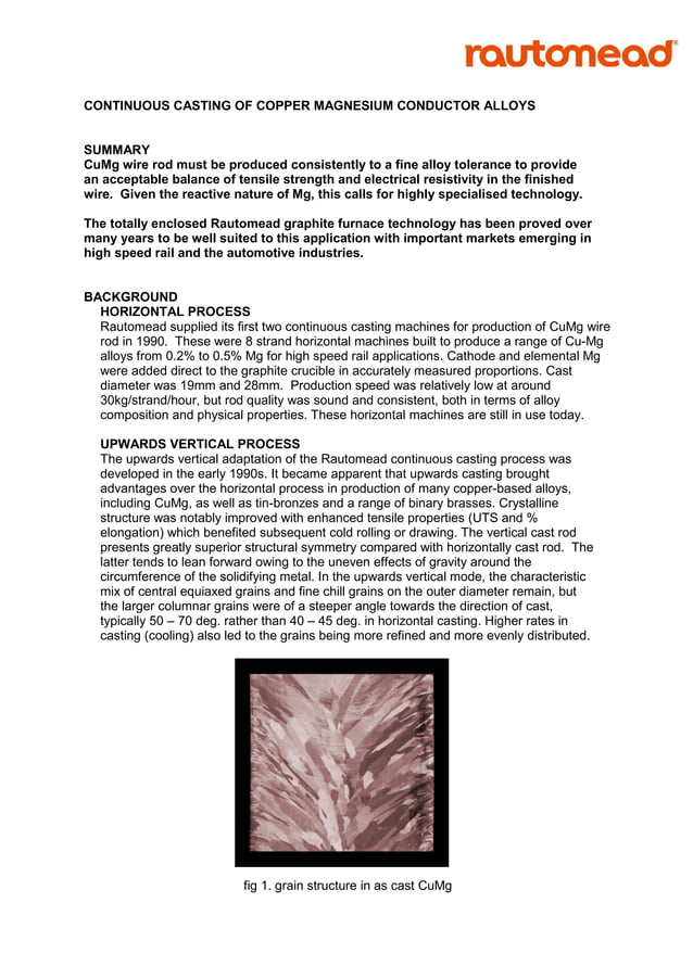 CONTINUOUS CASTING OF COPPER MAGNESIUM CONDUCTOR ALLOYS | PDF ...