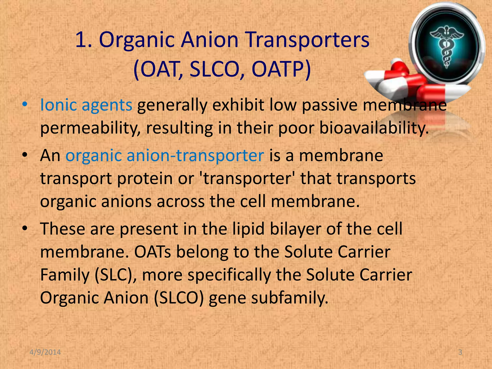 Intestinal transporters in drug absorption | PPTX
