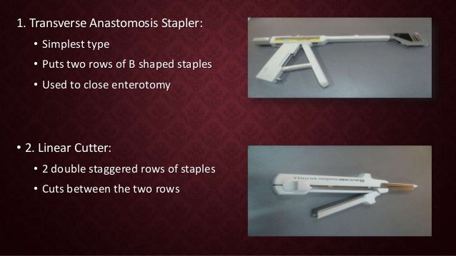 Intestinal anastomosis and staplers