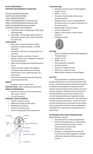 Intestinal Flagellates notes 2014 | PDF