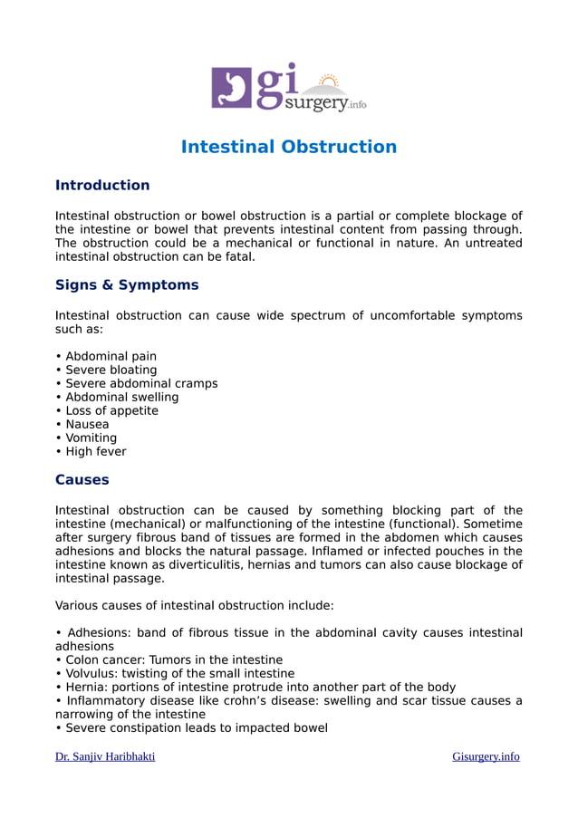 Intestinal Obstruction | PDF | Digestive Disorders | Diseases and ...