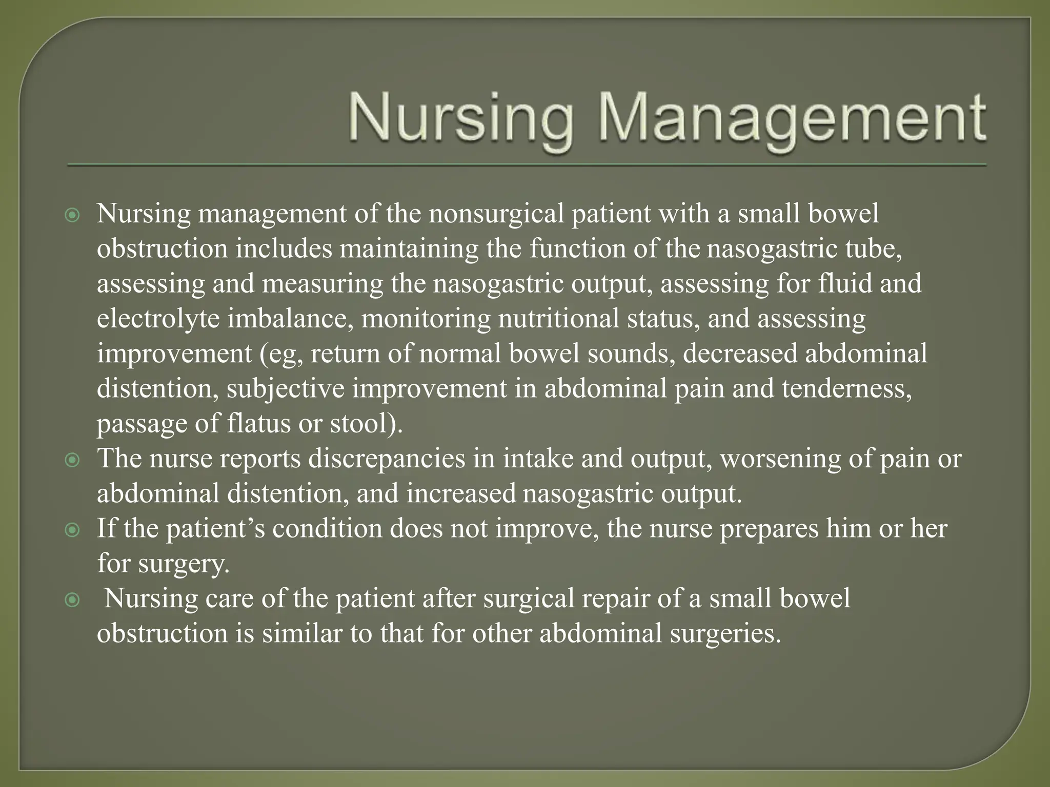 Intestinal obstruction surgery adult health nursing.pptx | Digestive ...