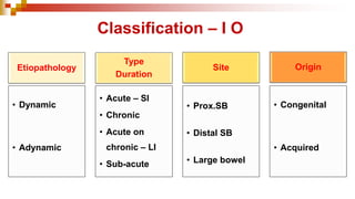 Intestinal Obstruction - Types, C/F & Management | PDF