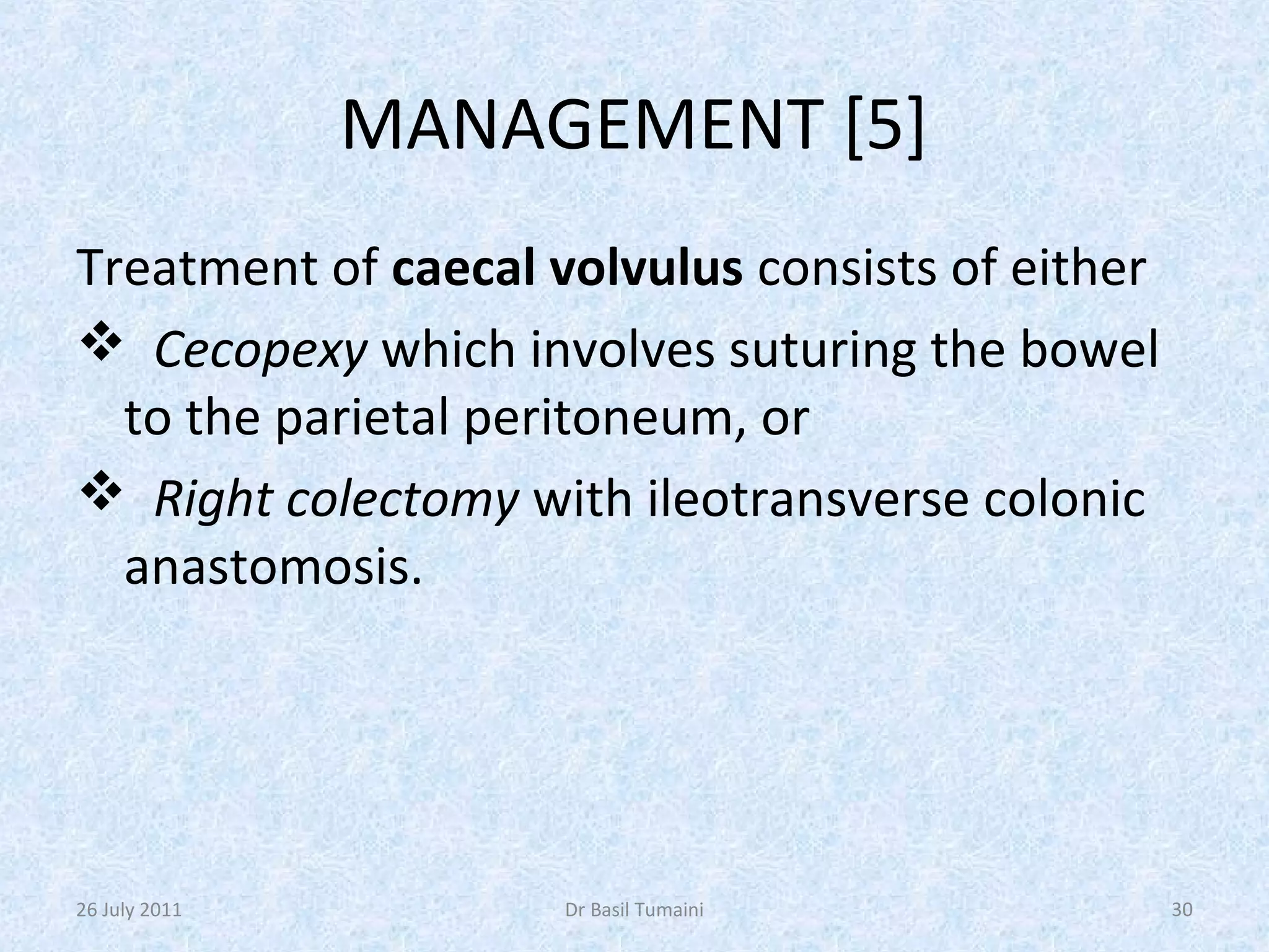 Intestinal obstruction caused by volvulus by dr basil | PPT