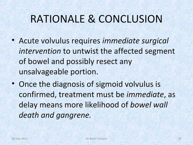 Intestinal obstruction caused by volvulus by dr basil | PPT