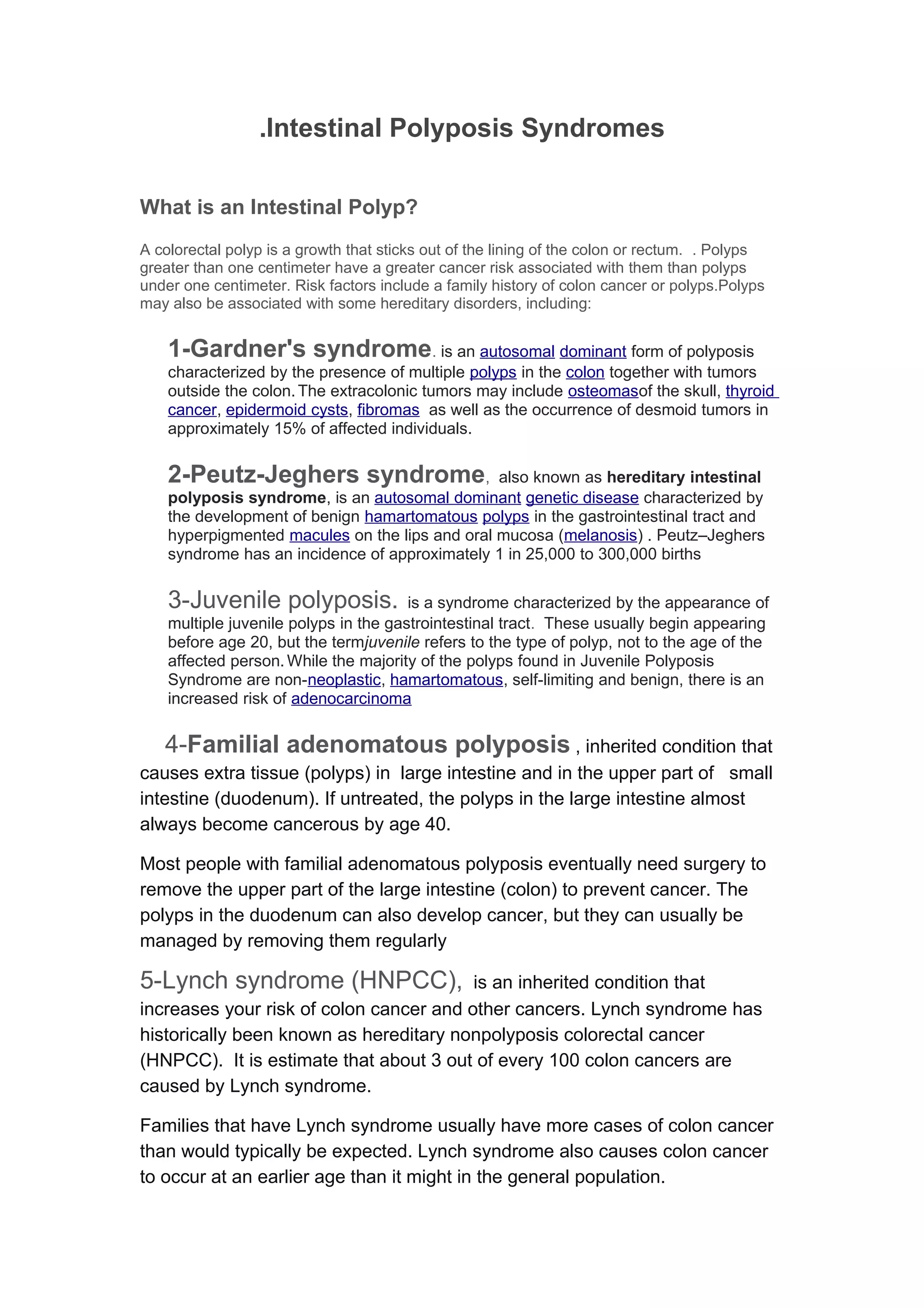 Intestinal polyposis syndromes | DOC