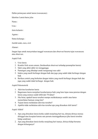 Inteview guide untuk lansia | PDF