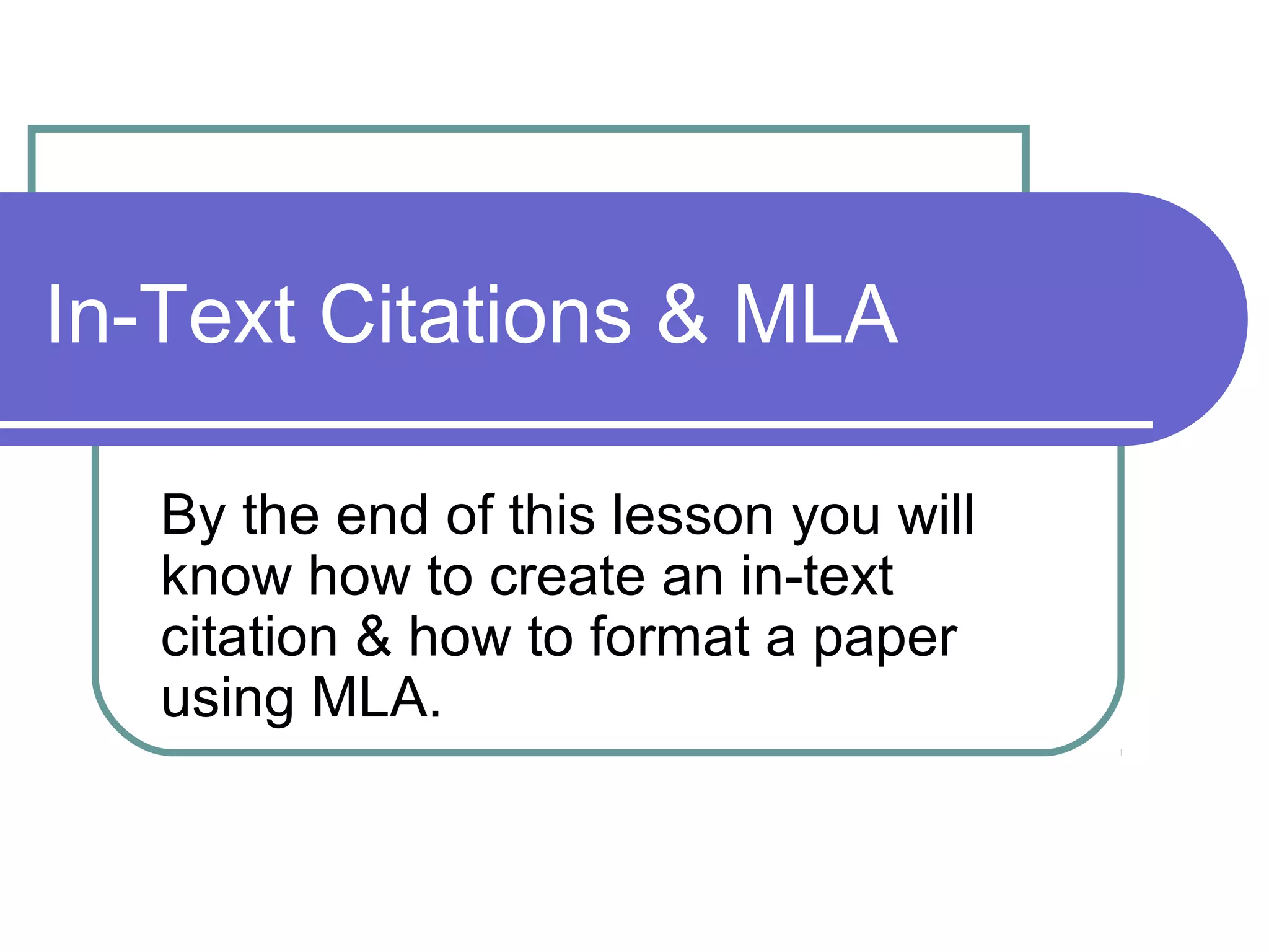 In Text Citations MLA | PPT
