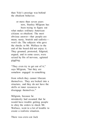 In the beginning, stanley milgram was worried aboutthe nazi | DOCX