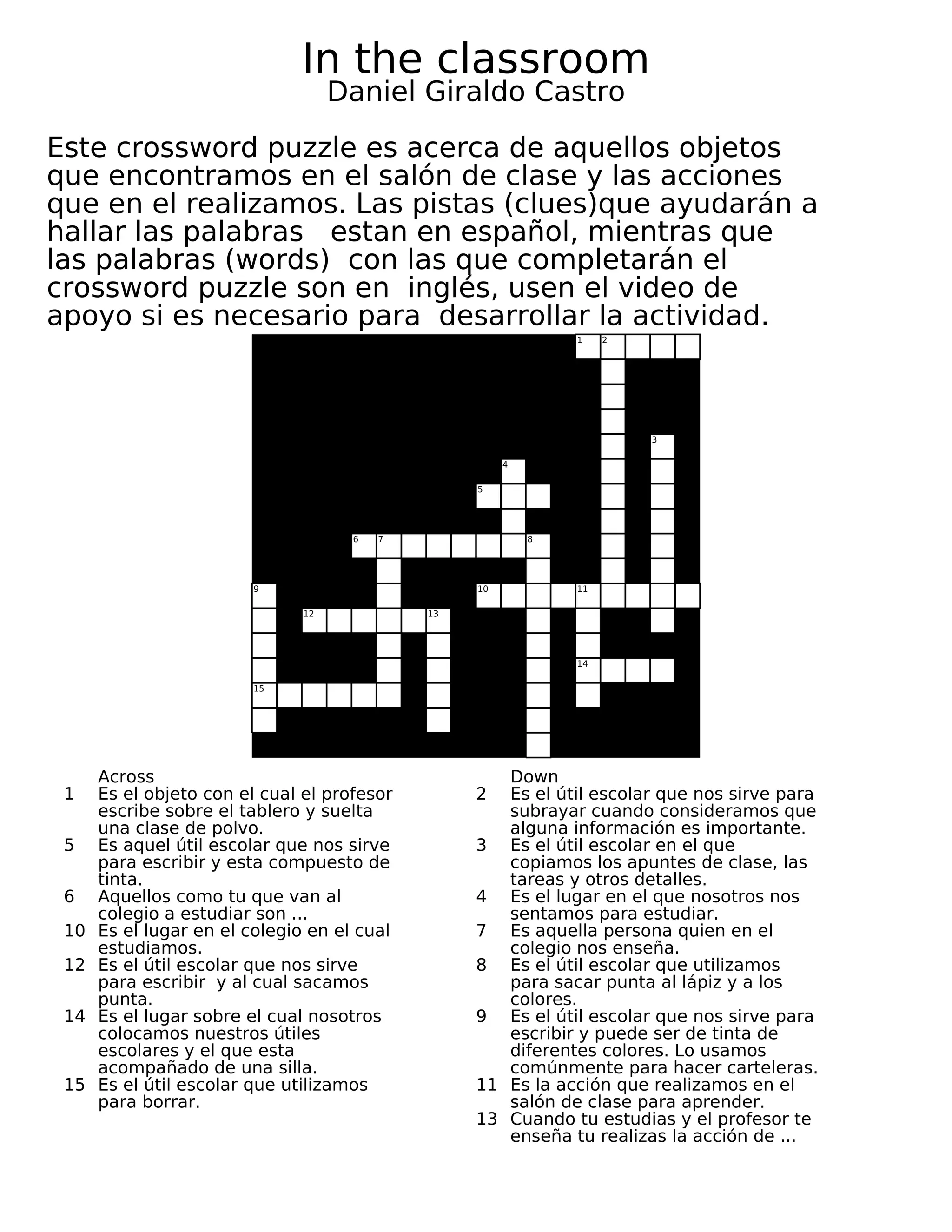 In the classroom crossword puzzle | PDF