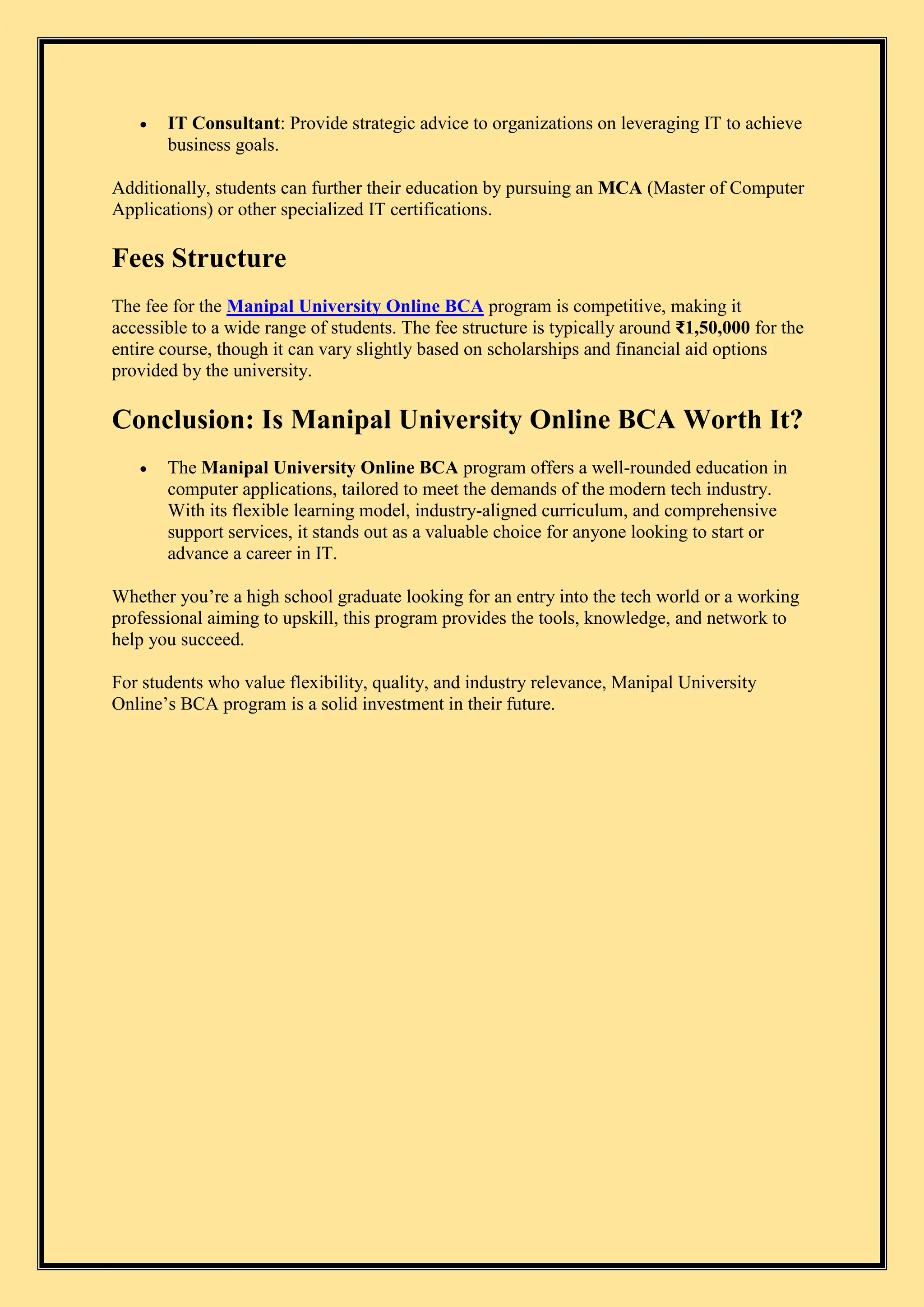 Manipal University Online BCA Review wit | PDF