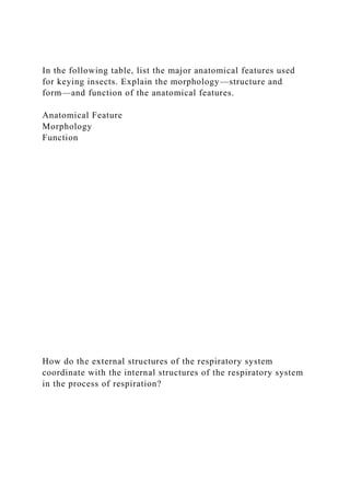 In the following table, list the major anatomical features used fo.docx
