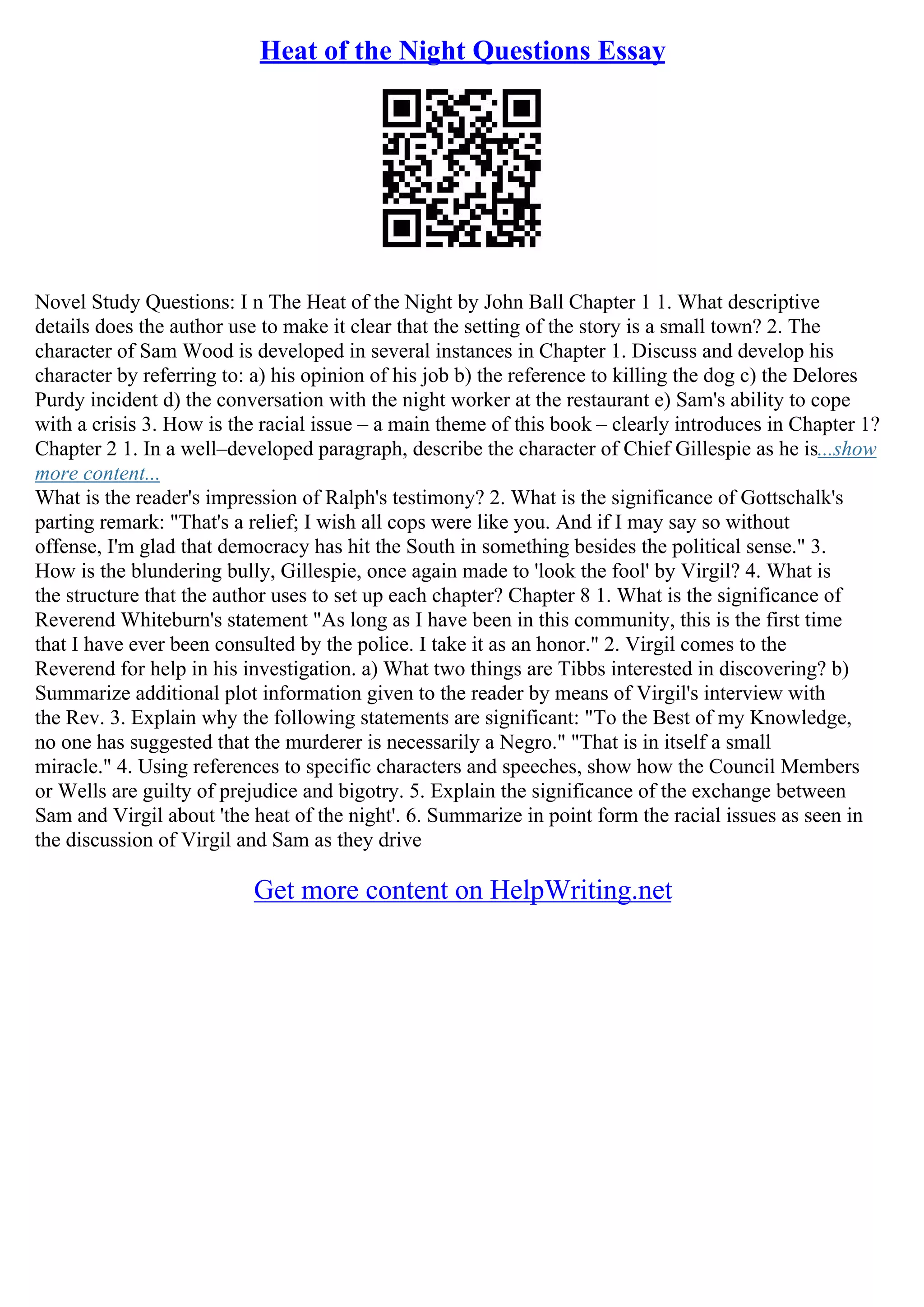 In The Heat Of The Night Essay | PDF