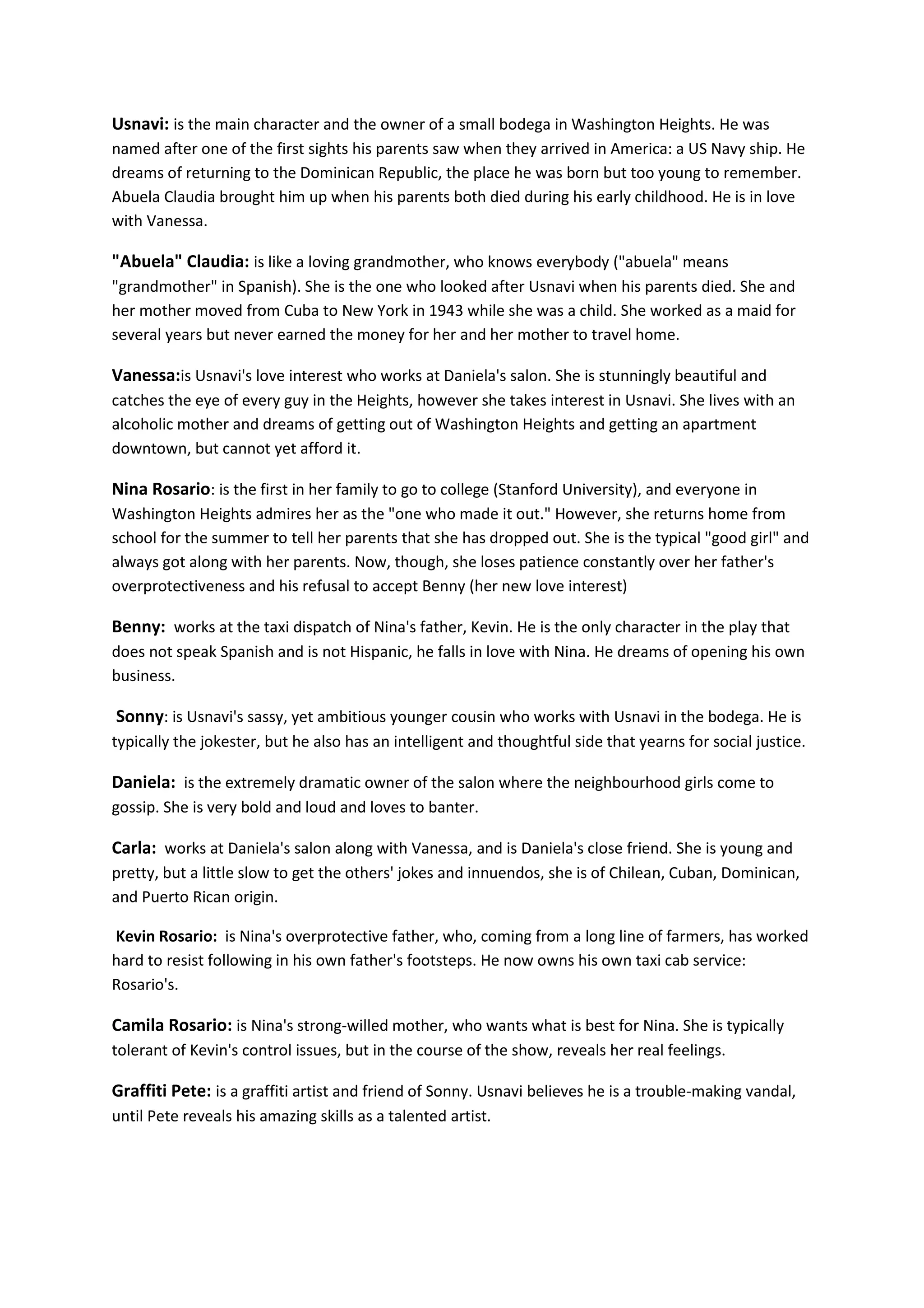 In the heights character analysis | DOCX