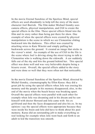 In the movie Eternal Sunshine of the Spotless Mind, special effect.docx