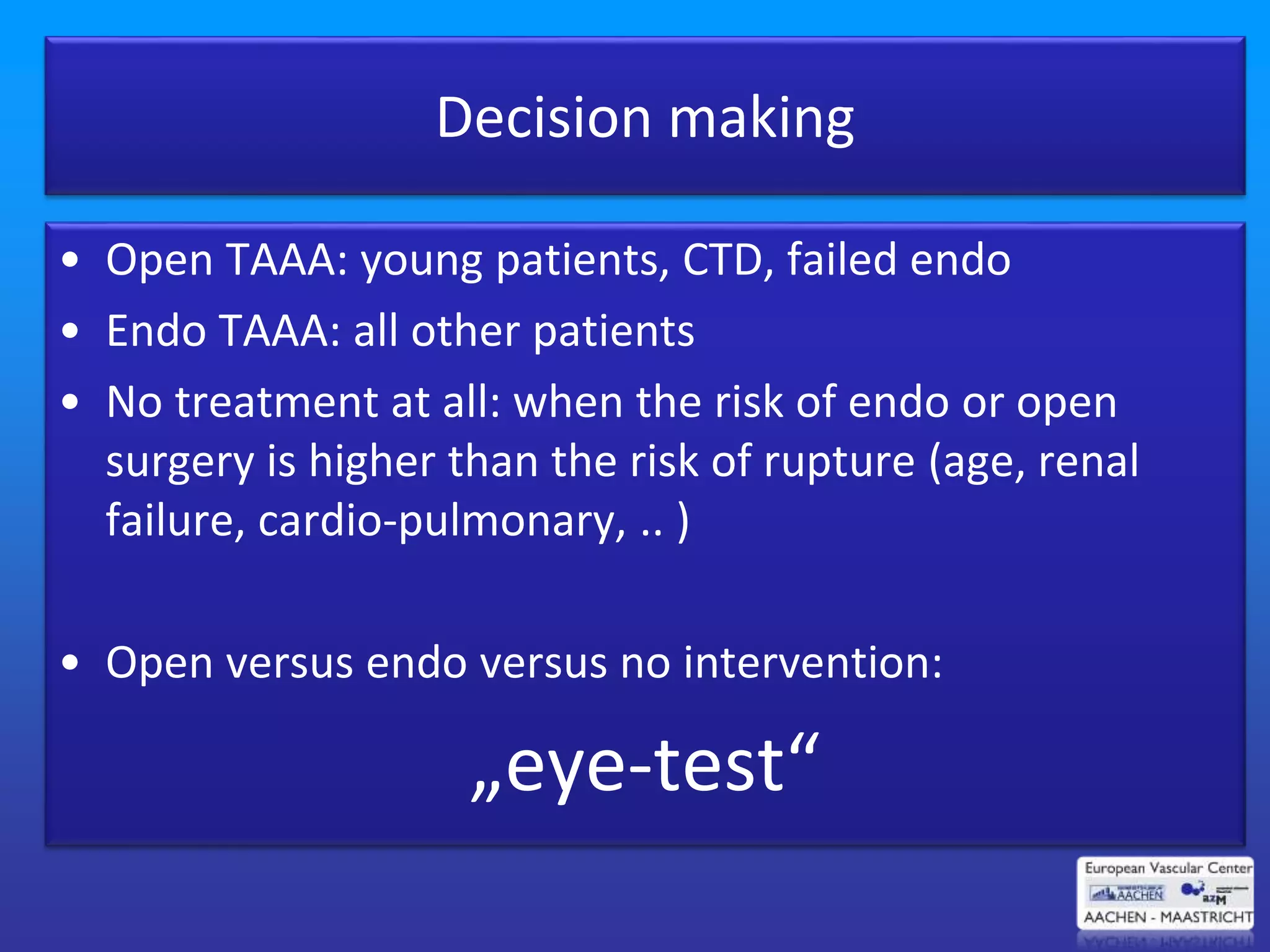 In the ongoing transition from open repair to evar with ...