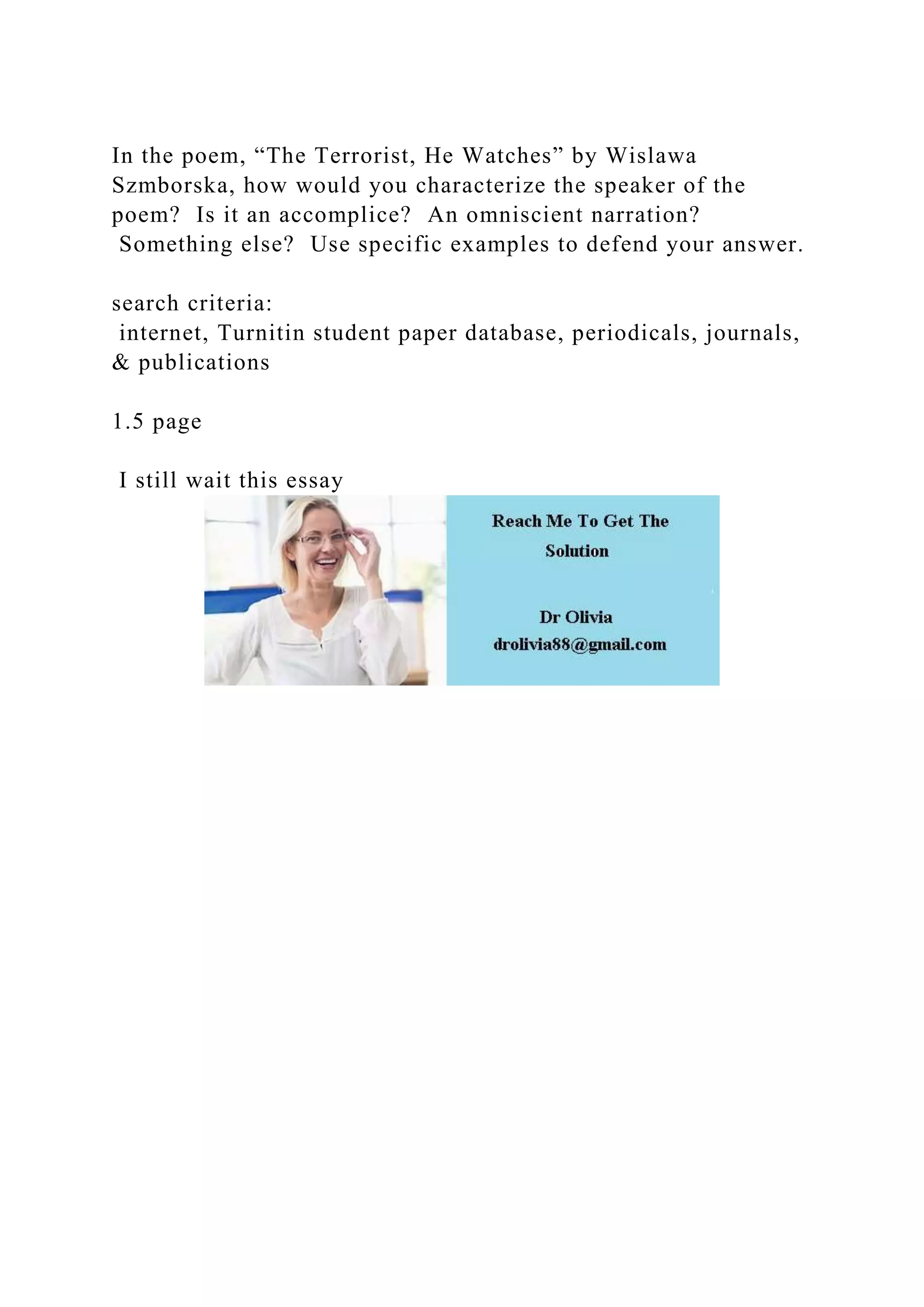 In the poem, The Terrorist, He Watches” by Wislawa Szmborska, how w.docx
