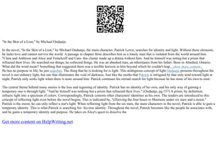 In The Skin Of A Lion Anaylsis Essay | PDF