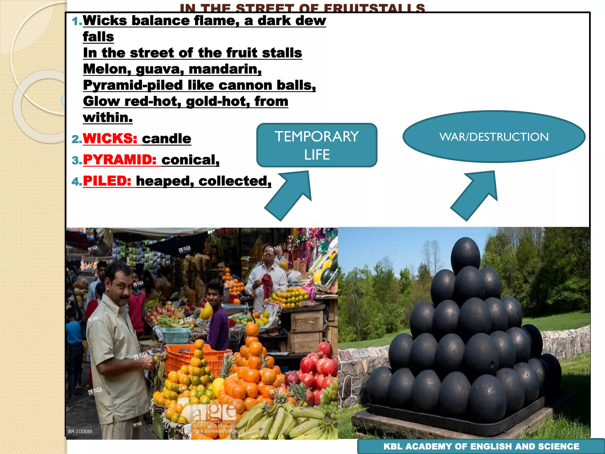 IN THE STREET OF FRUIT STALLS POEM | PPT