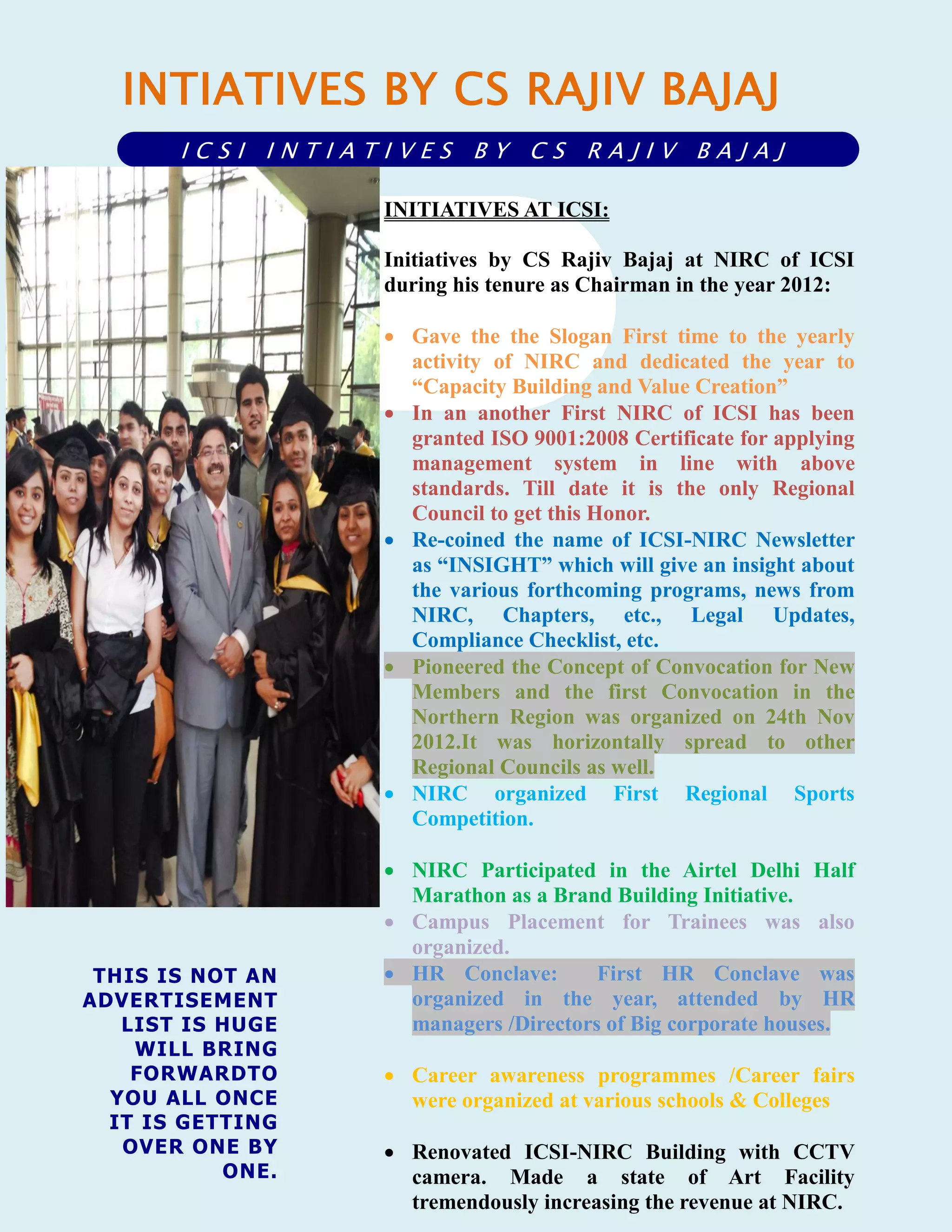 Intiatives by CS RAJIV BAJAJ | PDF | Business | Business and Finance