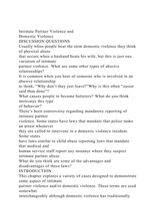 Intimate Partner Violence andDomestic ViolenceDISCUSSION QUEST.docx