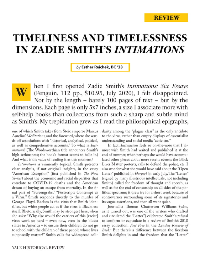Timeliness and Timelessness in Zadie Smith's Intimations | PDF