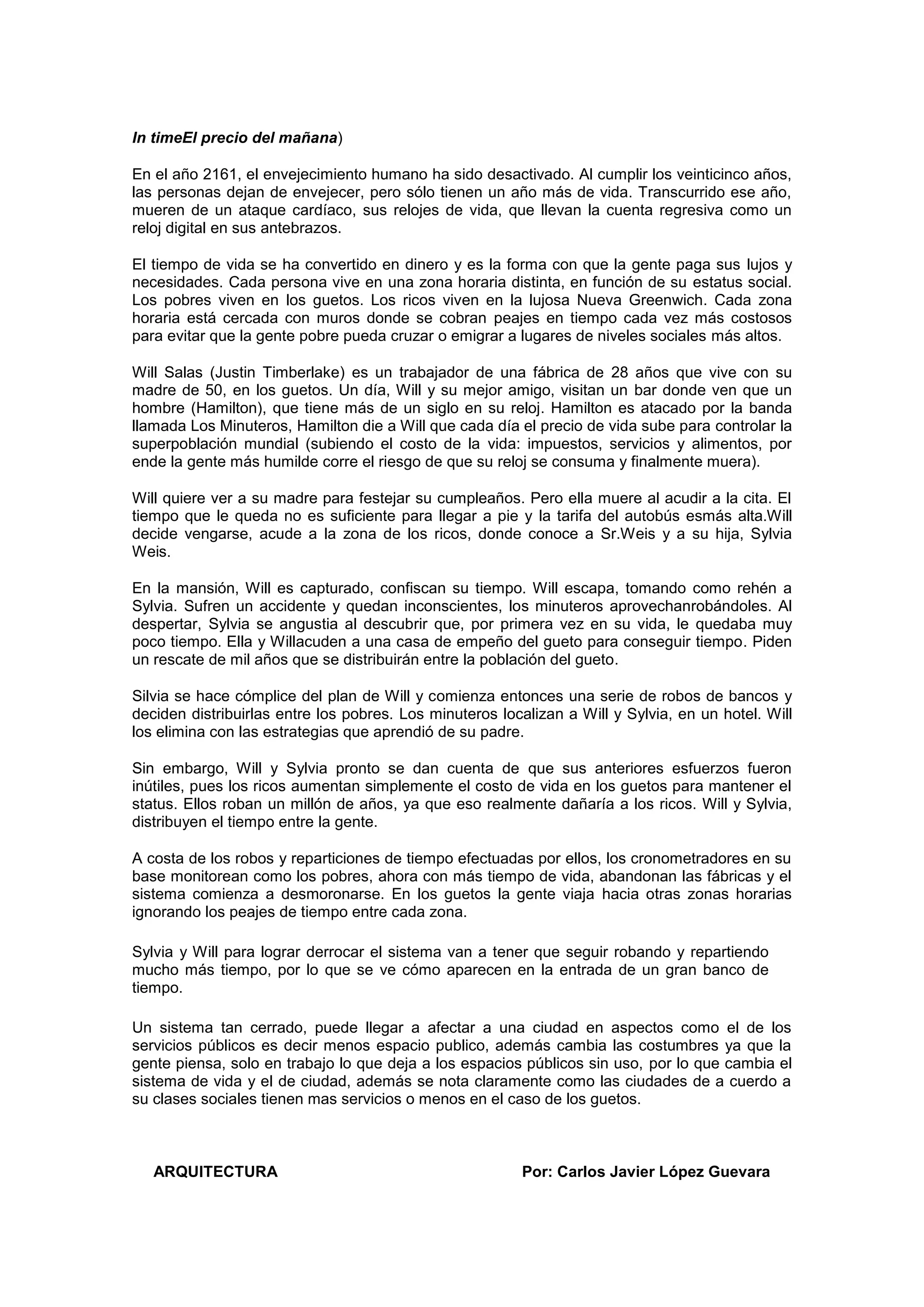 In time el precio del mañana | DOCX