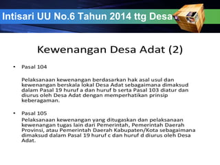 Intisari uu no. 6 tahun 2014 desa | PPTX
