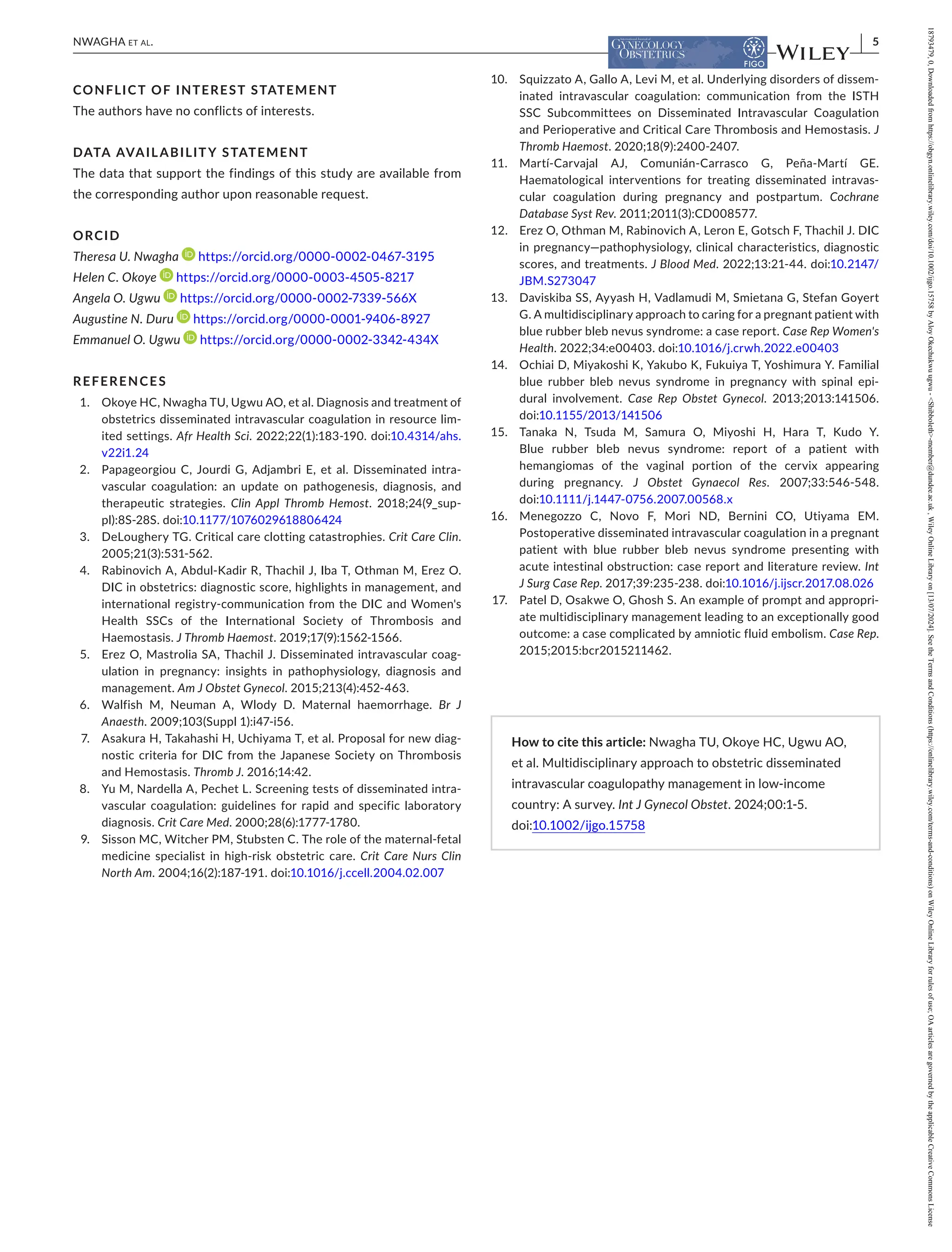 Intl J Gynecology Obste - 2024 - Nwagha - Multidisciplinary approach to ...