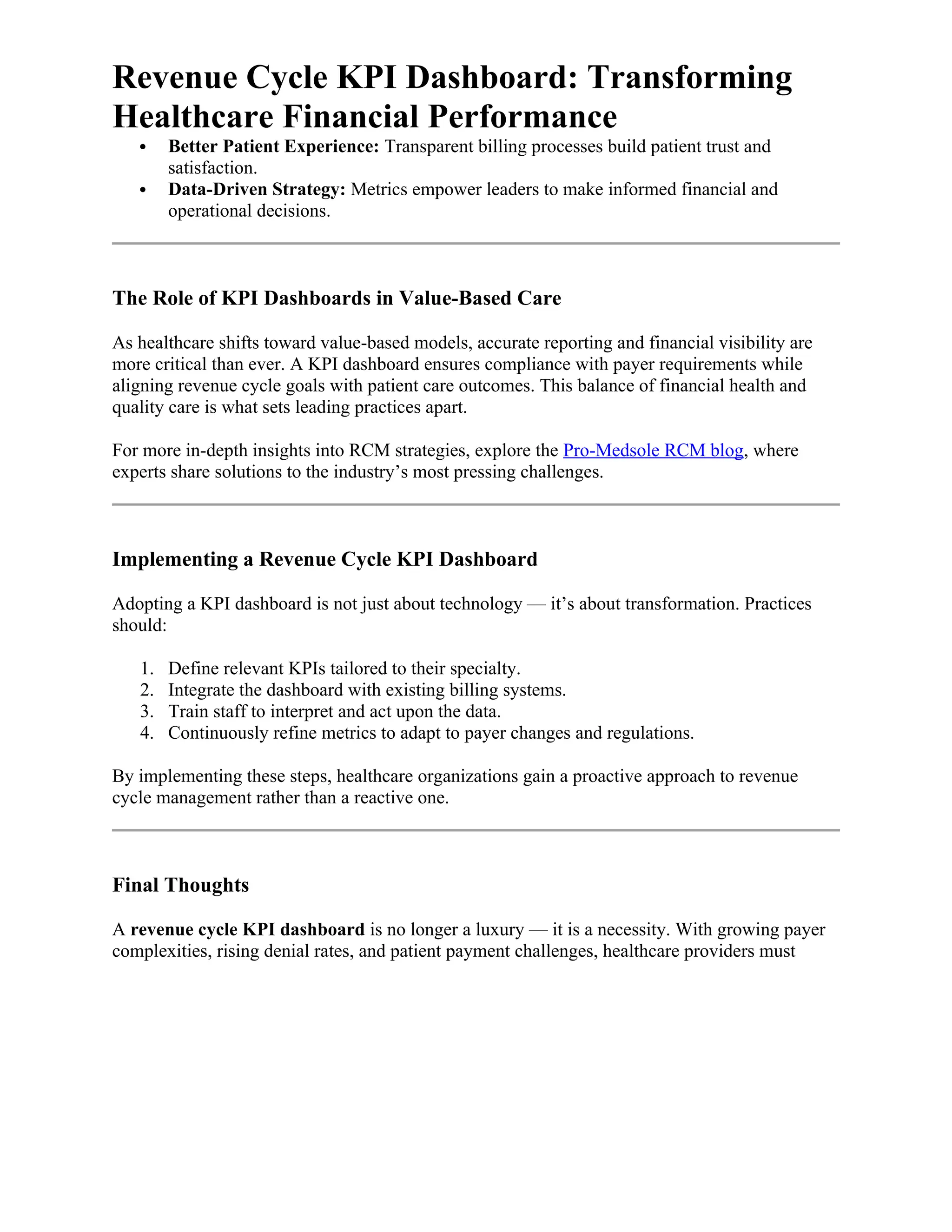 Revenue Cycle KPI Dashboard: Transforming Healthcare Financial ...
