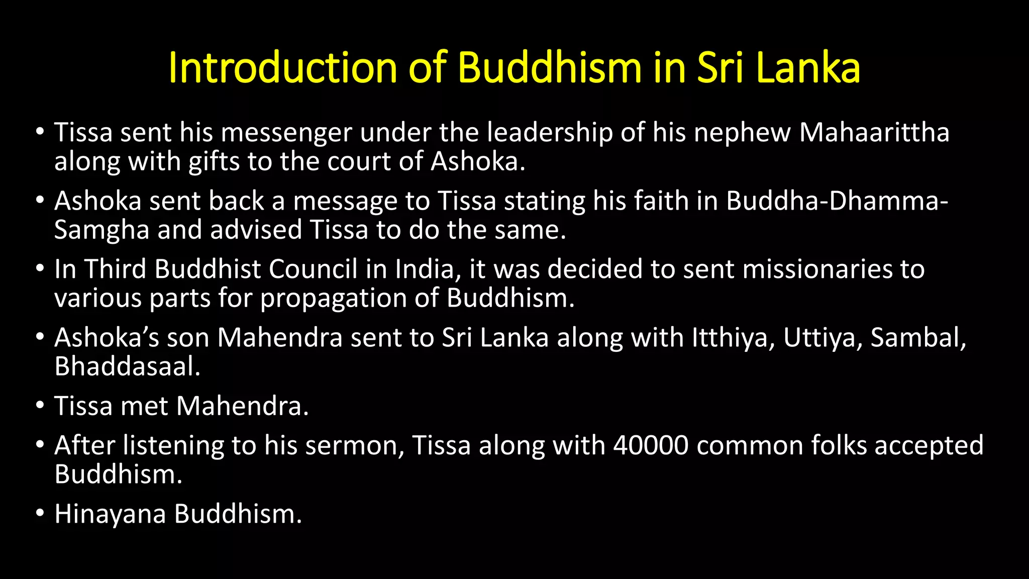 Intoduction and expansion of buddhism in srilanka | PDF