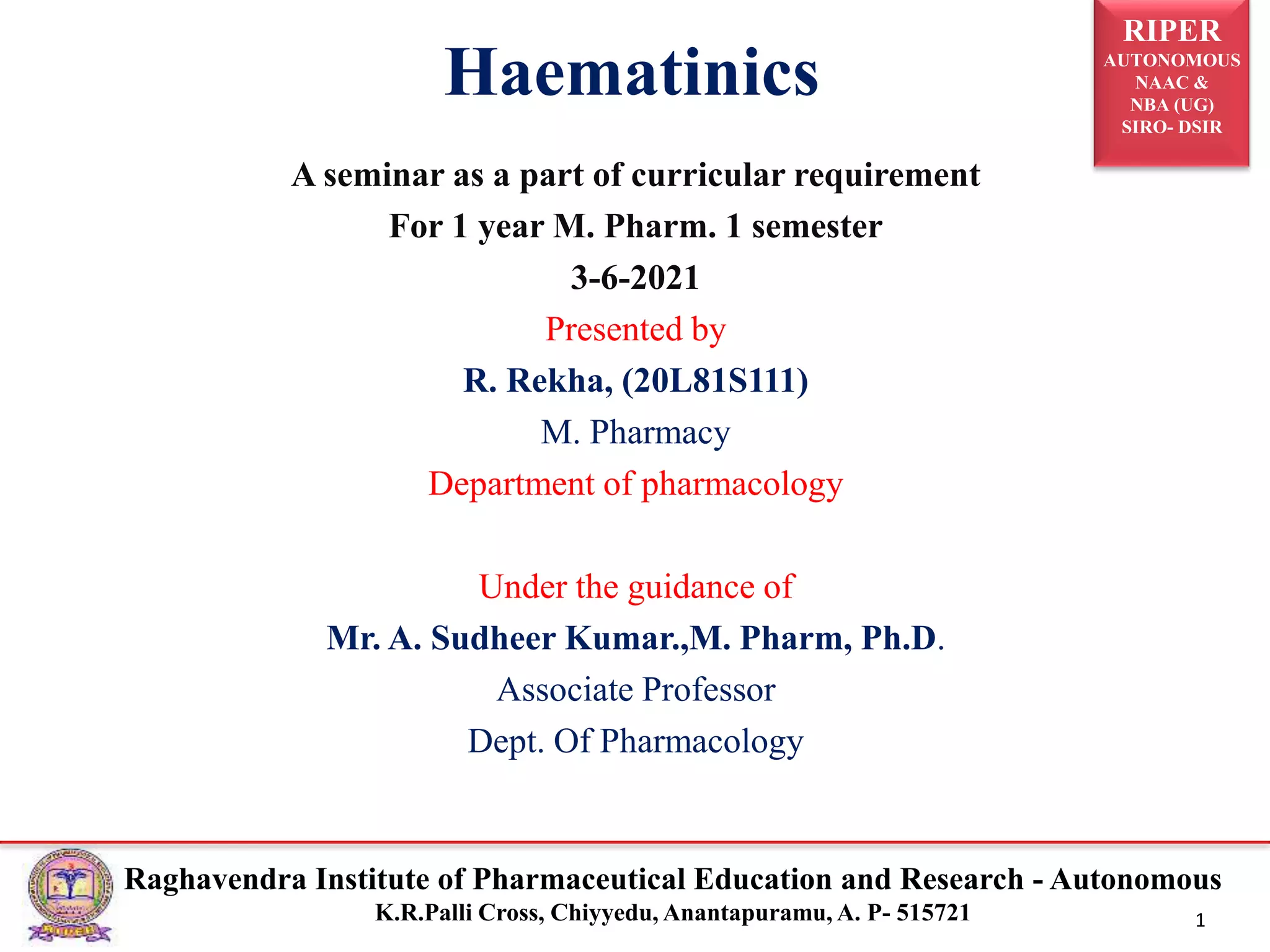 Haematinics | PPTX | Blood Disorders | Diseases and Conditions