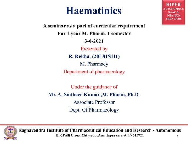 Haematinics | PPTX | Blood Disorders | Diseases and Conditions