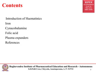 Haematinics | PPTX | Blood Disorders | Diseases and Conditions