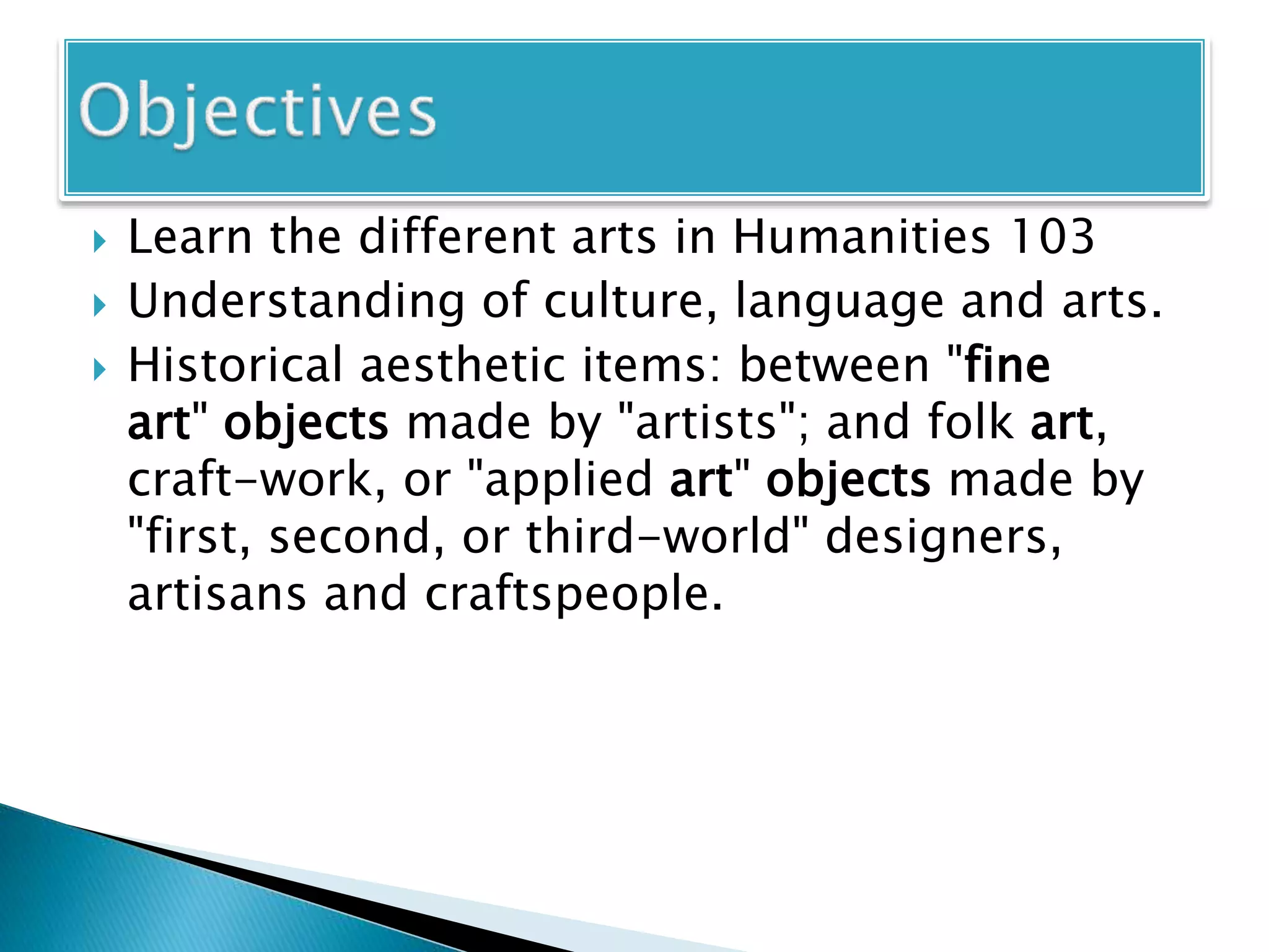 Introduction to fine arts,performance, visual,world culture & Foreign ...