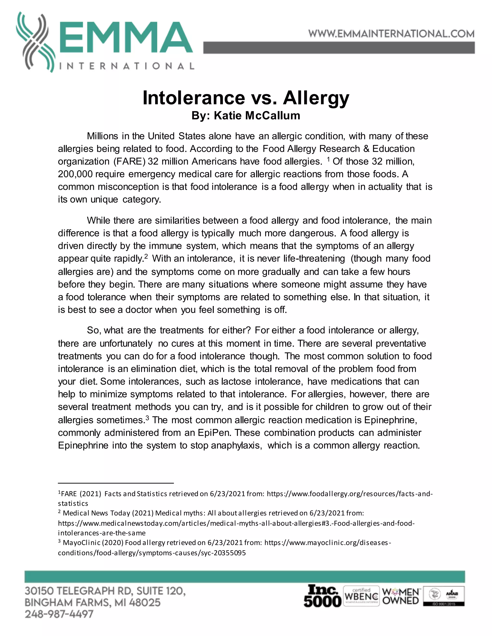 Intolerance vs. Allergy | DOCX