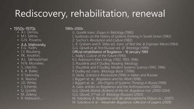 The Legacy of Alexander Bogdanov: From Rediscovery to Full Recovery | PPT