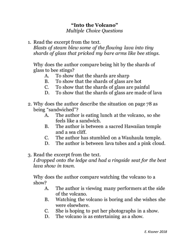 Into the Volcano Multiple Choice questions | DOCX