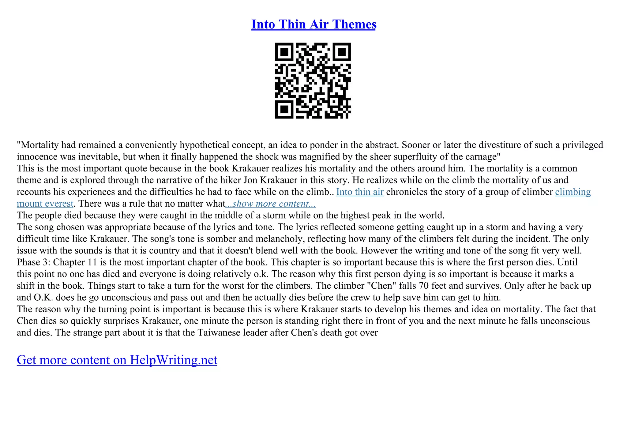 Into Thin Air Themes | PPT