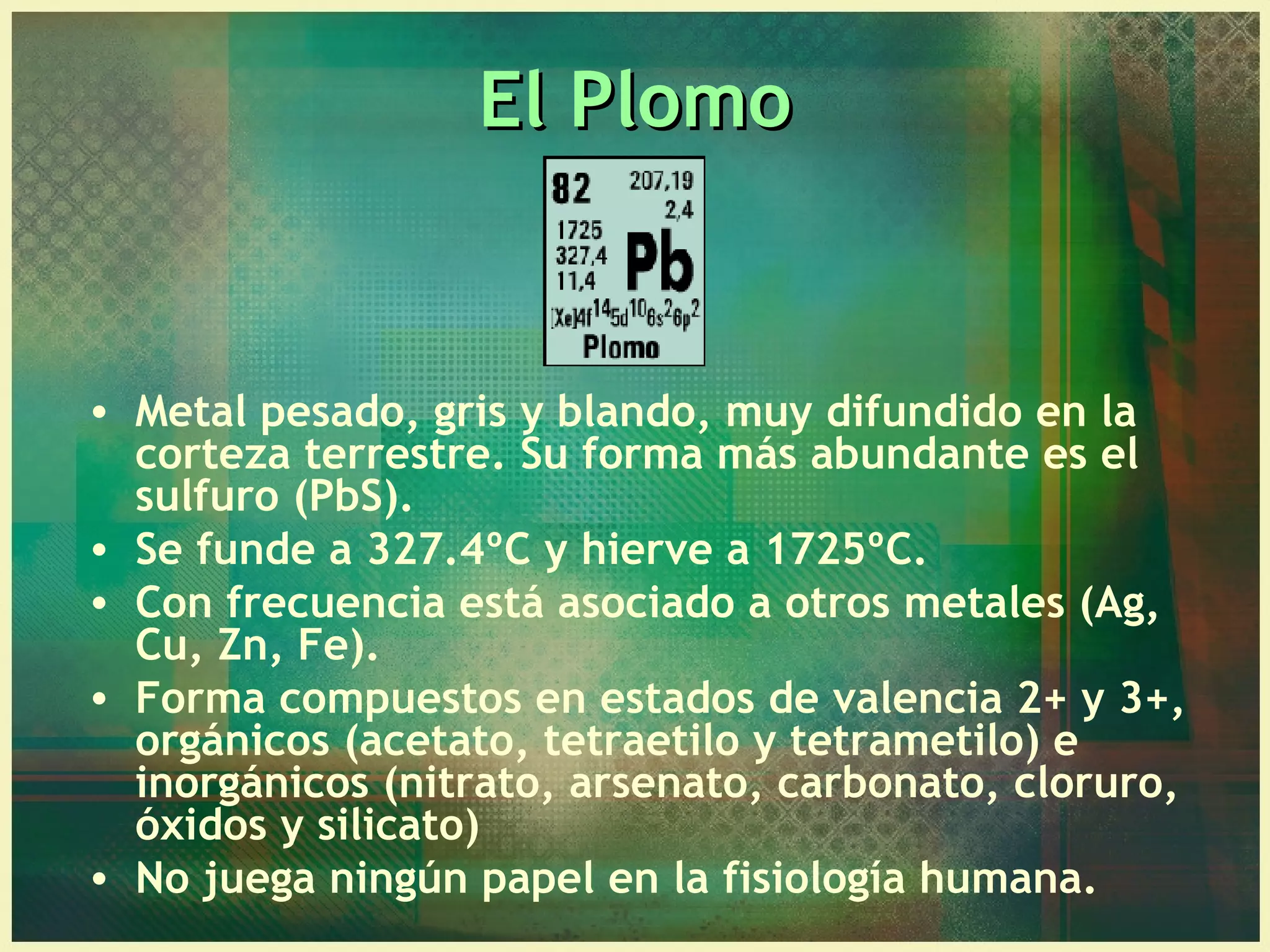 Intoxicación Por Plomo | PPT | Chemistry | Science